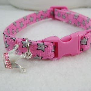 Cat Collar - Super Diva Pink and Silver Stars With a Silver Princess ...