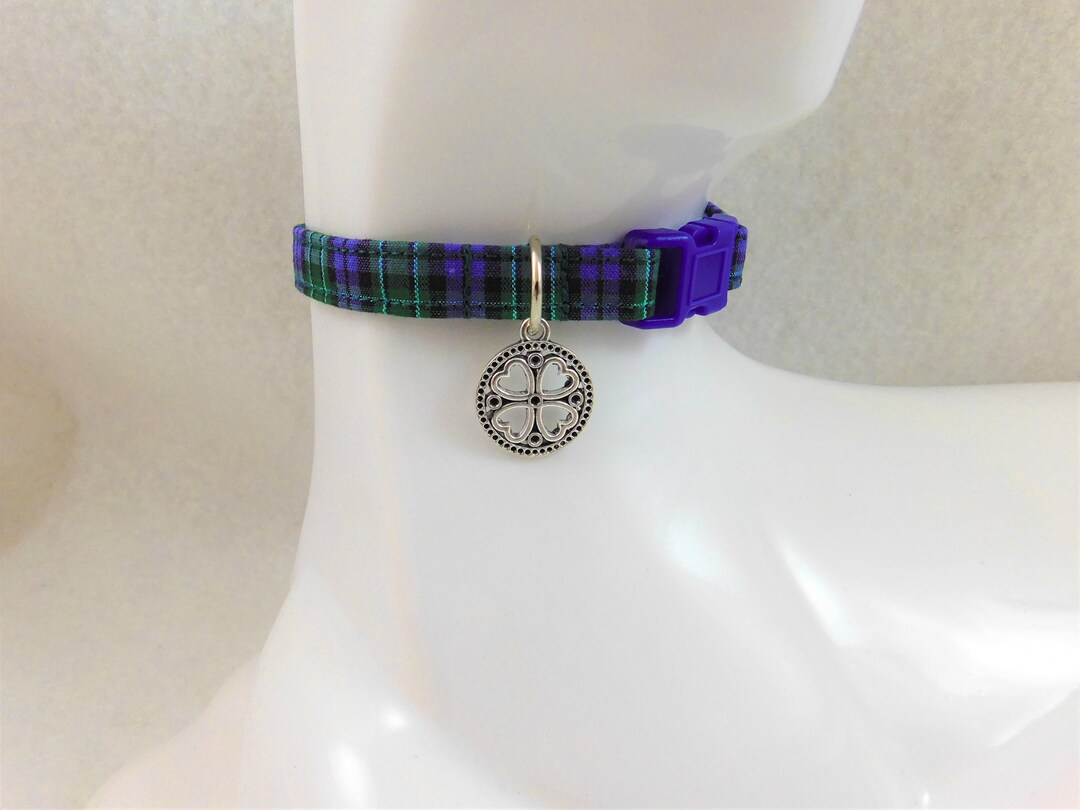 Cat Collar -tartan Macpherson Green and Purple Check With a Silver ...