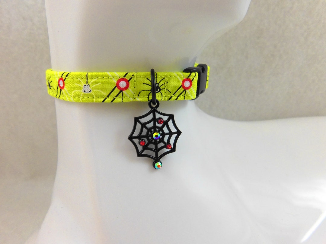 Cat Collar - Black Orange Red Spider Webs or Green With Black Jeweled ...