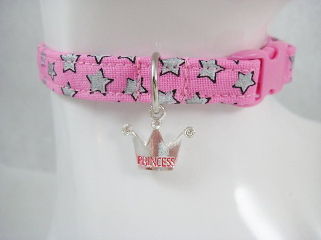 Cat Collar - Super Diva Pink and Silver Stars With a Silver Princess ...