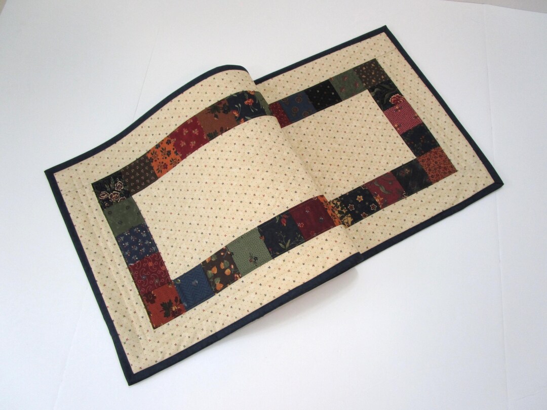 Quilted Table Runner, Scrappy Quilted Table Runner, Quilted Primitive Table Runner, Farmhouse ...