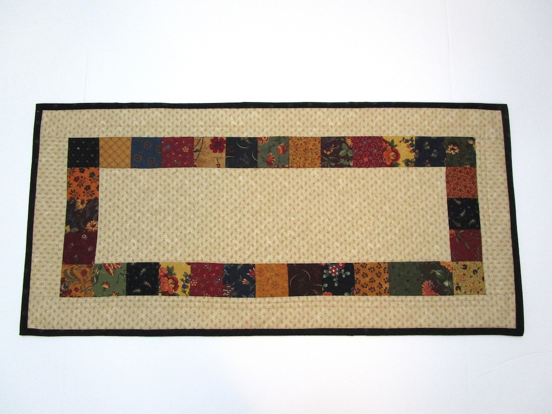 Quilted Table Runner, Scrappy Quilted Table Runner, Quilted Primitive ...