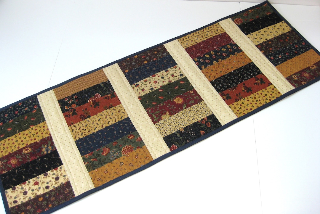 Quilted Table Runner, Scrappy Quilted Table Runner, Quilted Primitive Table Runner, Farmhouse ...