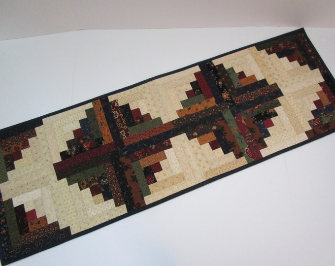Log Cabin Quilted Table Runner, Farmhouse Table Runner, Scrappy Table ...