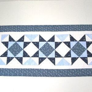 Quilted Table Runner, Quilted Star Table Runner, Blue Star Table Runner ...