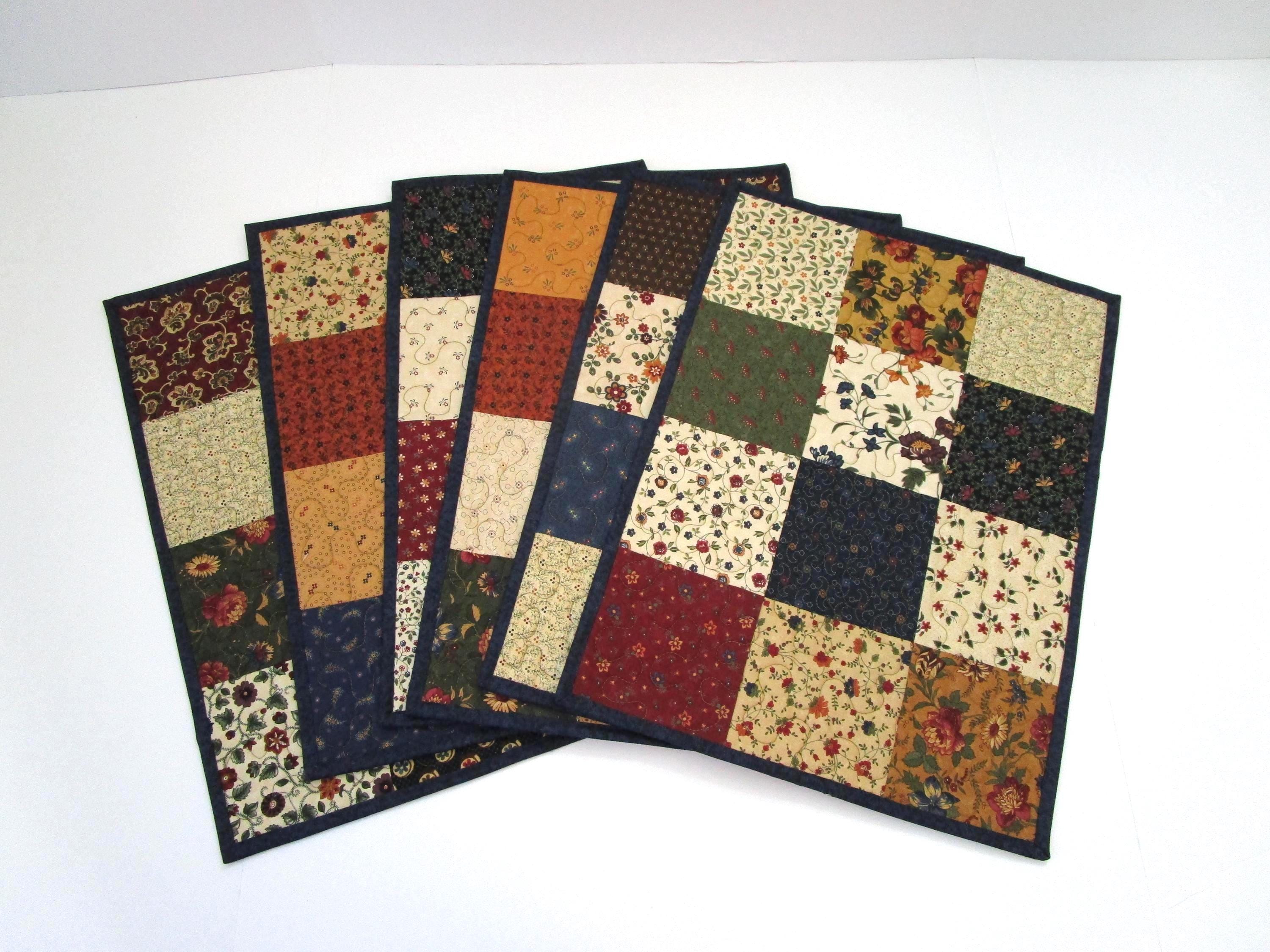 Quilted Patchwork Placemats: Set of 6, Floral Country Decor, Scrappy ...