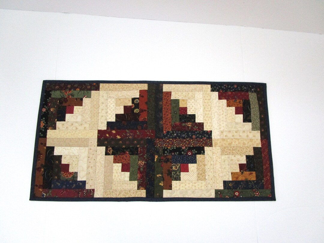 Log Cabin Quilted Table Runner, Farmhouse Runner, Scrappy Table Runner ...