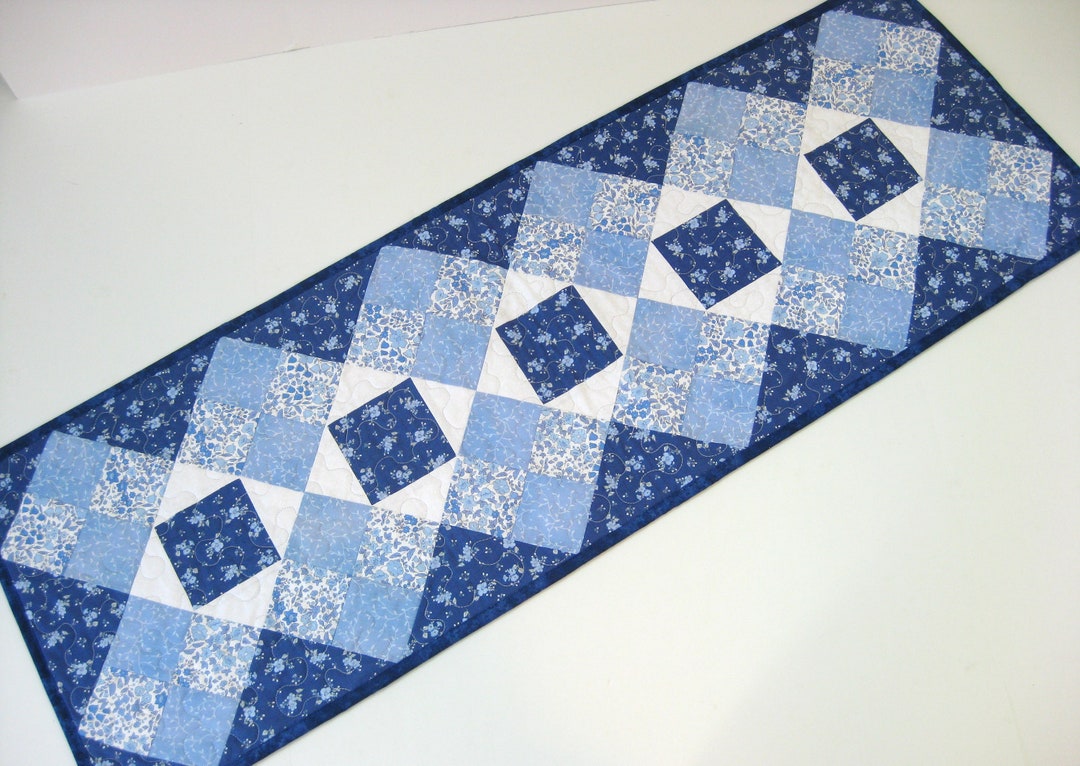 Quilted Table Runner, Table Runner, Blue and White Table Runner, Modern ...