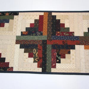 Log Cabin Quilted Table Runner, Farmhouse Table Runner, Scrappy Table ...