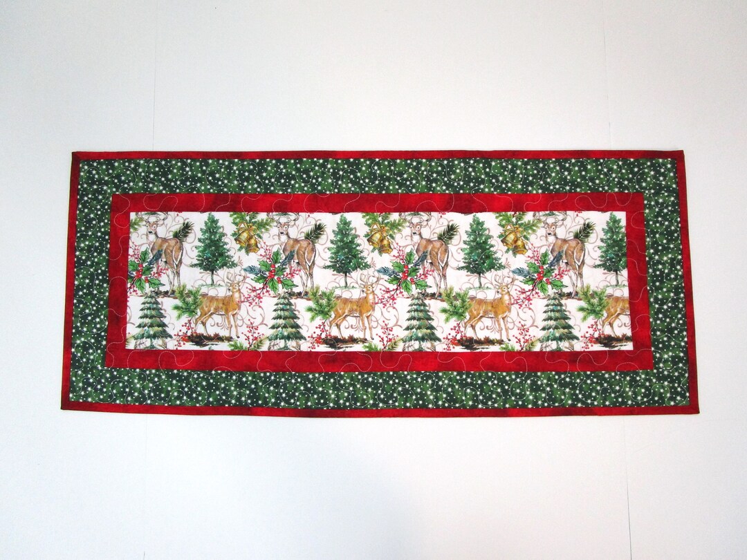 Christmas Quilted Table Runner, Winter Quilted Table Runner, Reindeer ...
