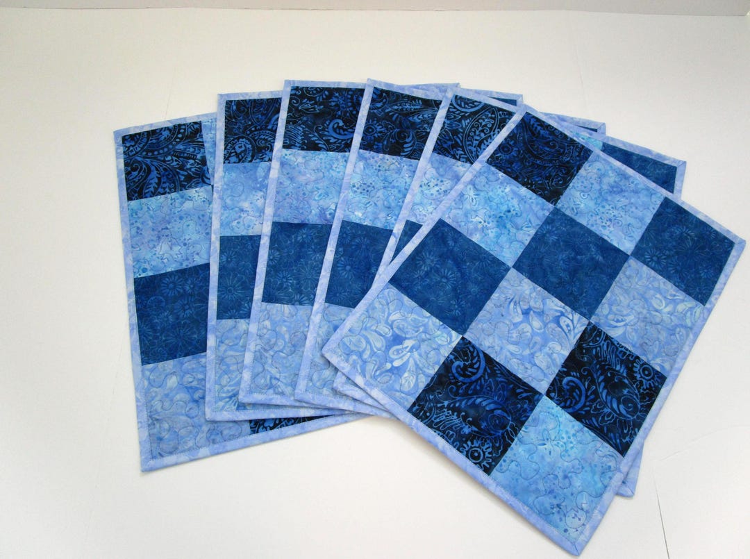 Blue Batik Patchwork Placemats, Quilted Cotton, Set of 6 - Etsy