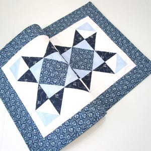 Quilted Table Runner, Quilted Star Table Runner, Blue Star Table Runner ...