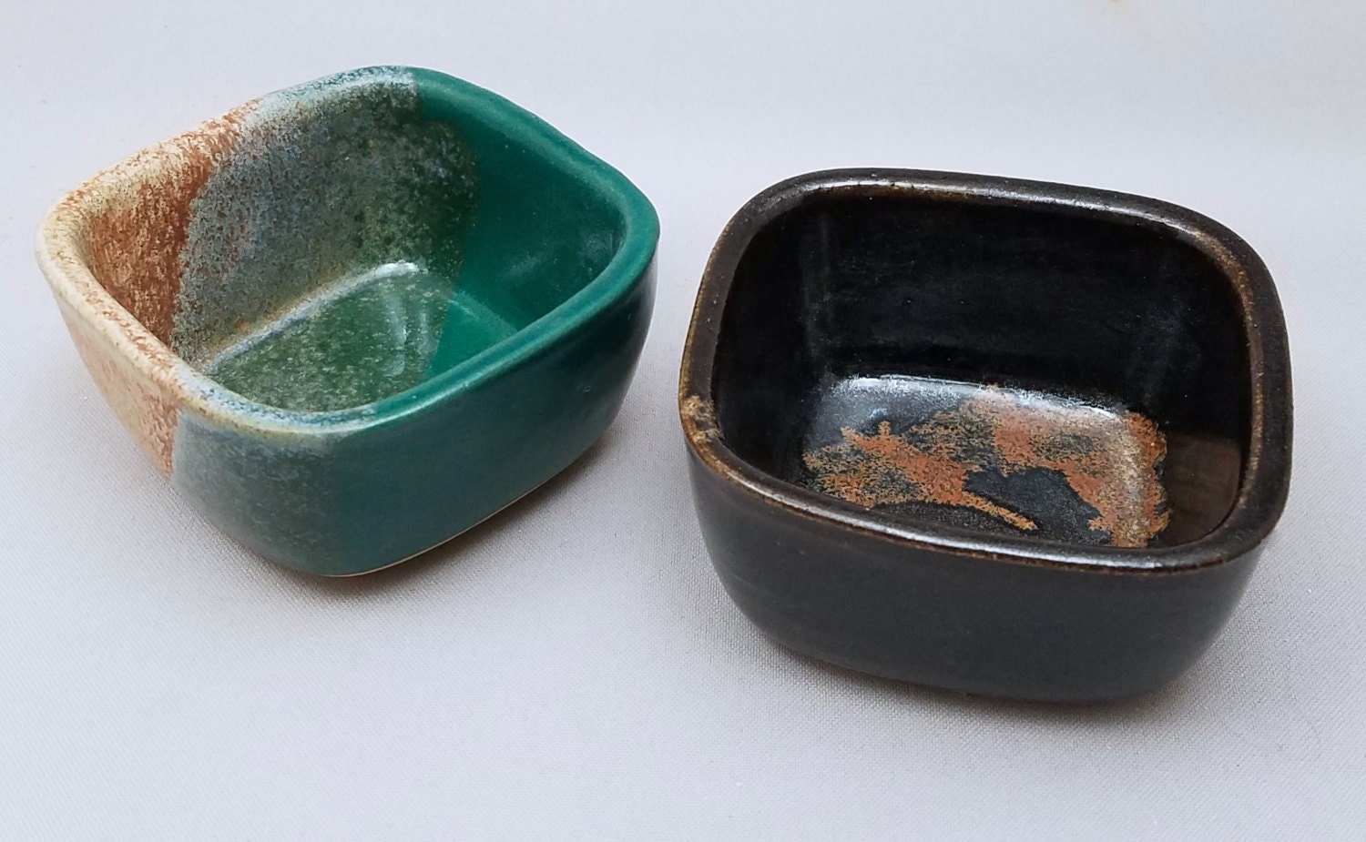 TWO SQUARE Mini BOWLS, Tiny Pottery Bowls, Small Ceramic Serving Bowls ...
