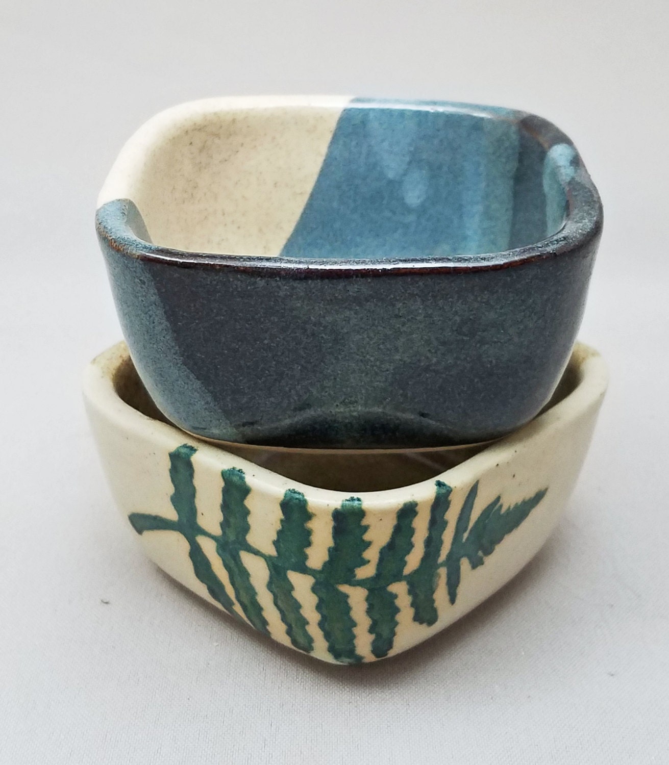 TWO SQUARE Mini BOWLS, Tiny Pottery Bowls, Small Ceramic Serving Bowls ...