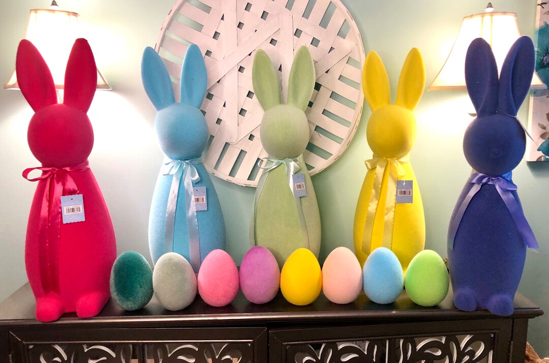 6 Flocked Easter Egg, Matches Flocked Bunny, Easter Decor, Easter Decoration, Pastel Easter Egg ...