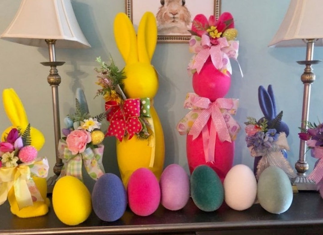 6 Flocked Easter Egg Matches Flocked Bunny Easter - Etsy