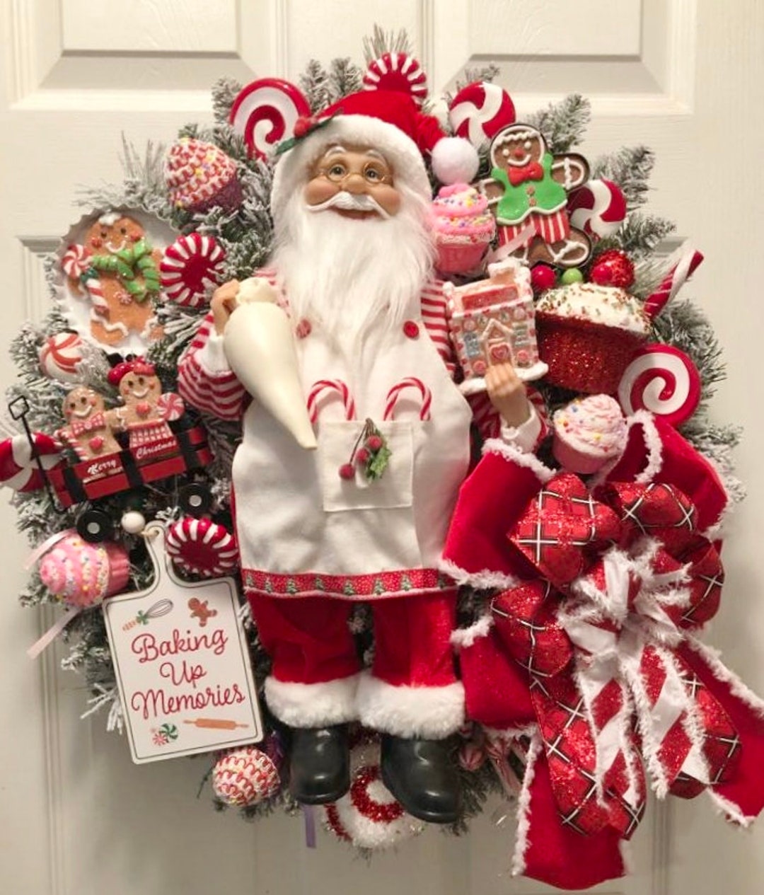 Sale..adorable Christmas Baking Santa Claus Holiday Decor Door Wreath ...