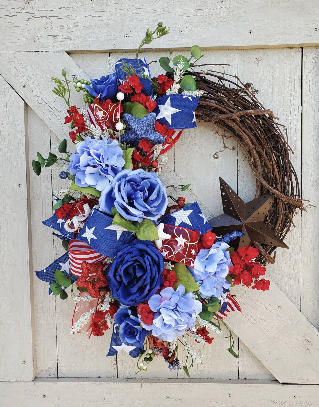 Patriotic Wreath for Front Door, Memorial Day Wreath, July 4th Door ...