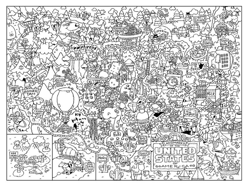 USA Landmark Map COLORING PAGE - Etsy