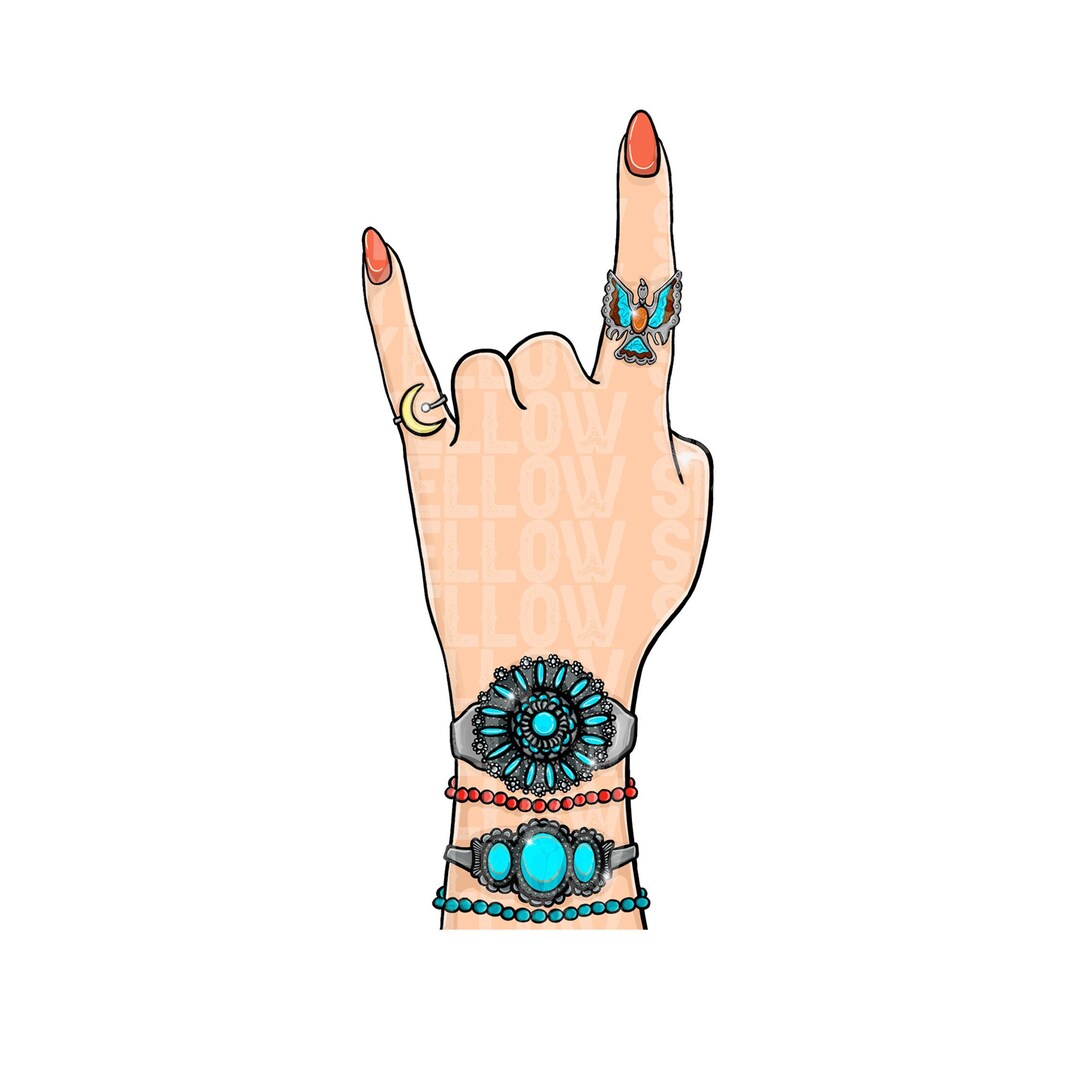 Rock Hand Graphic With Turquoise, No Tattoos Sublimation Transfer 300 ...