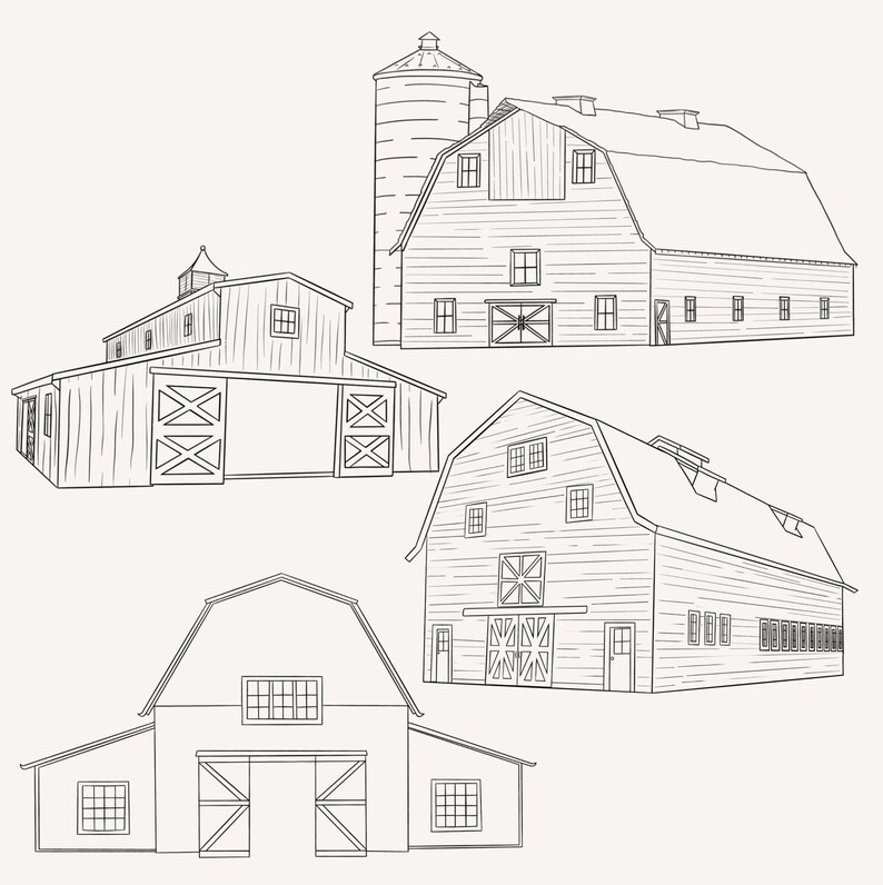 Set of 4 Barn Stamps for Procreate, Barn Outlines, Procreate Only ...