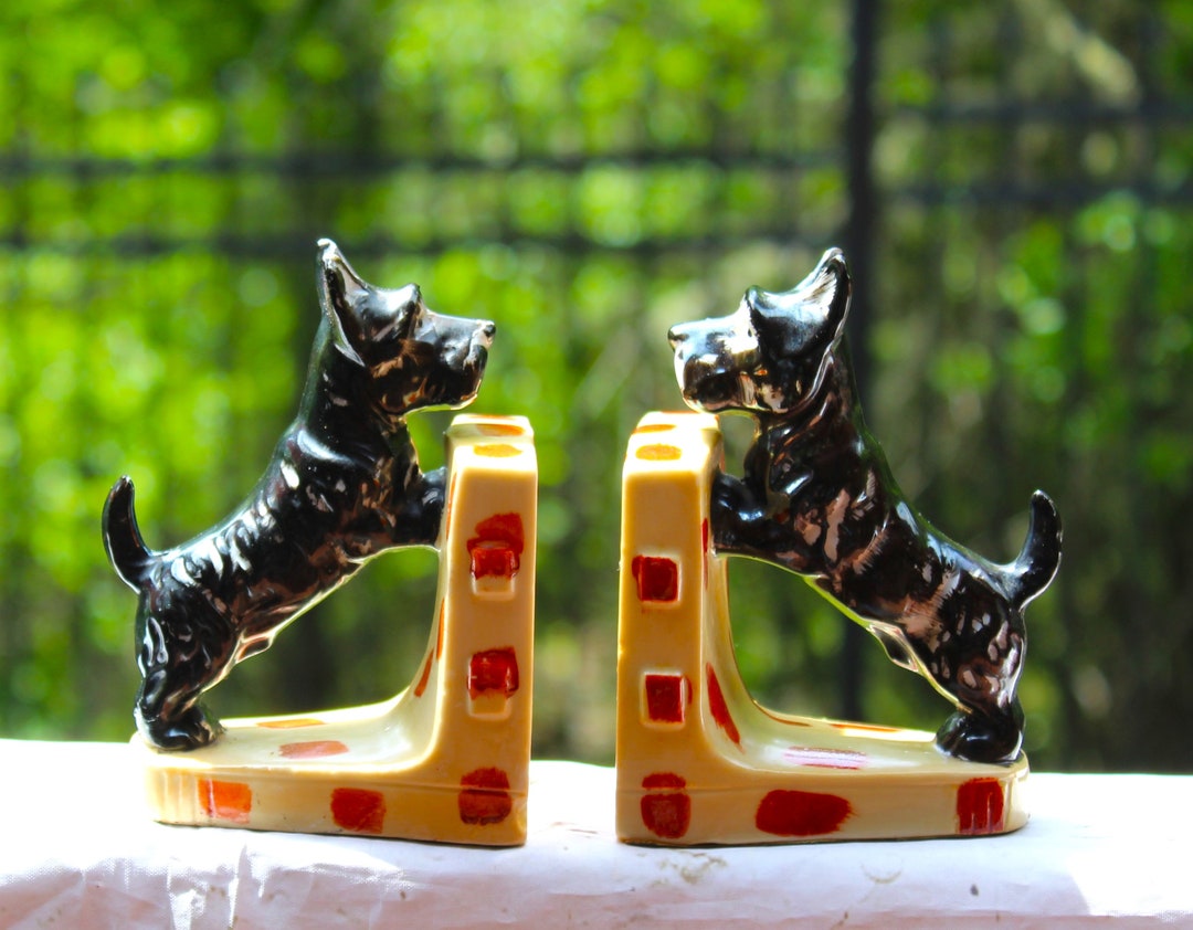 Vintage Scottie Dog Ceramic Bookends, Made in Japan 1950s Scottish ...