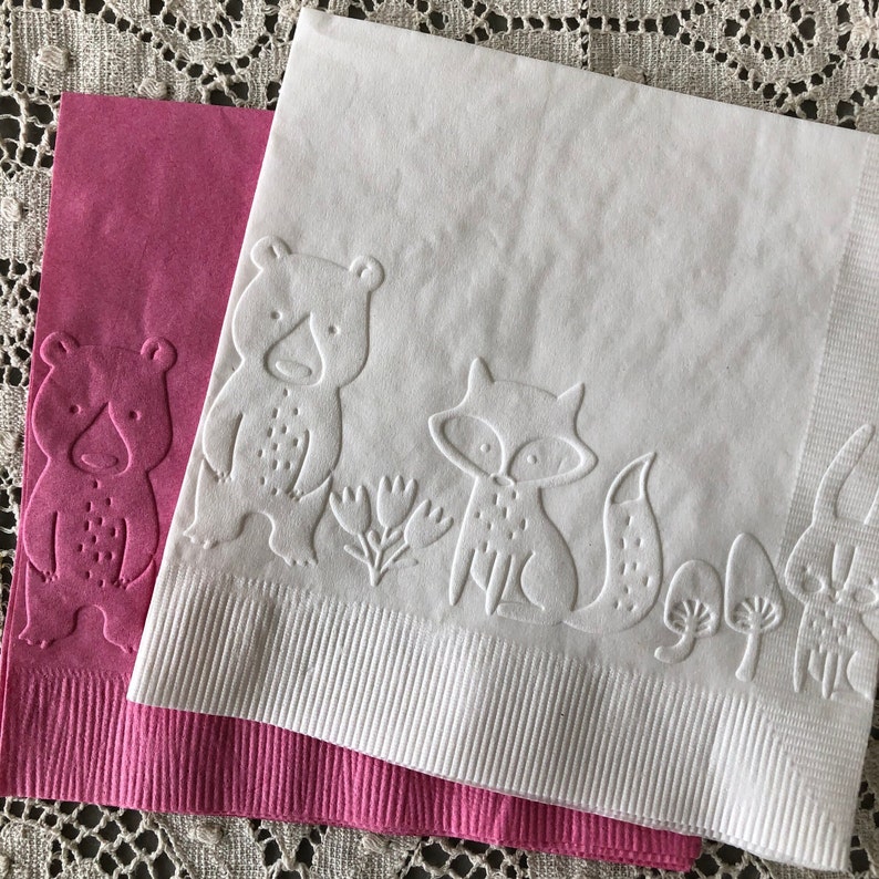 Woodland Creatures Napkin Embossed Paper Napkins Birthday - Etsy
