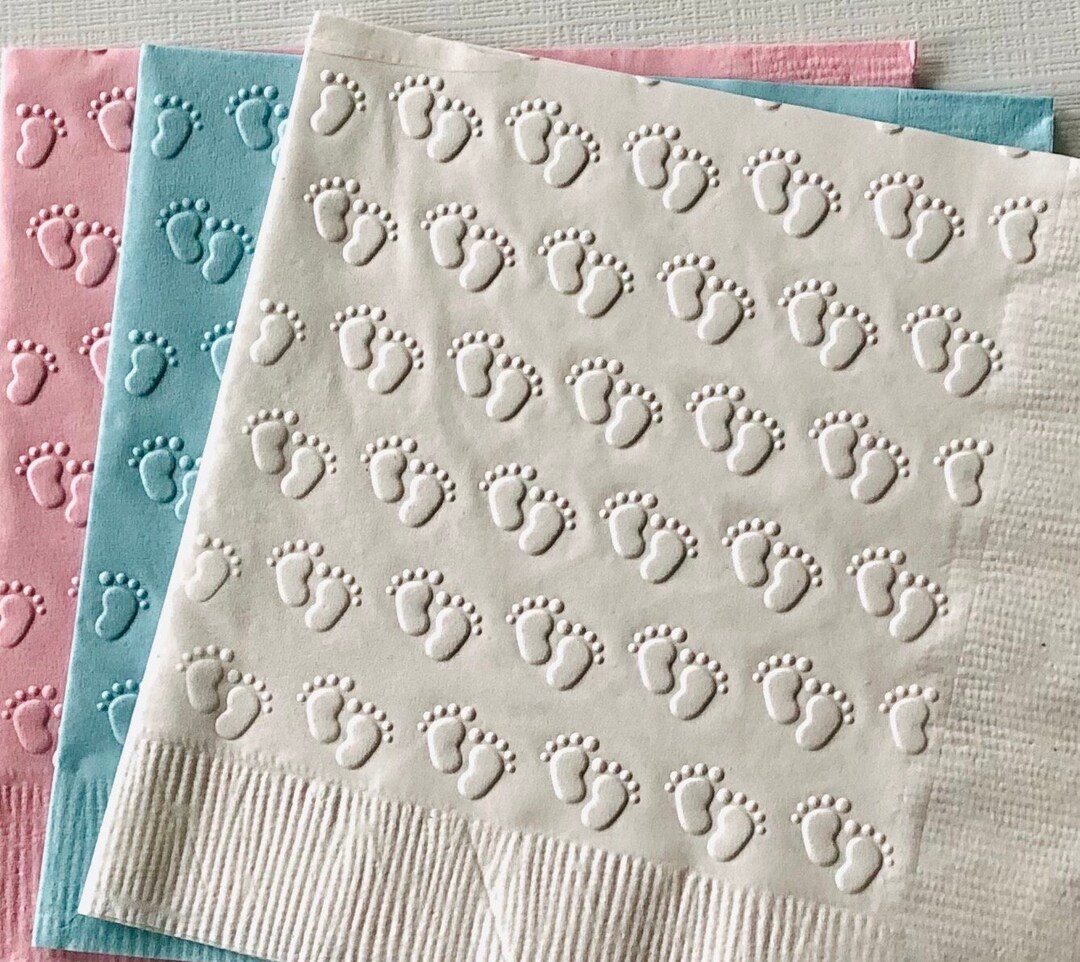 Footprints Napkin ~ Embossed Paper Napkins ~ Baby Shower ~ Gender ...