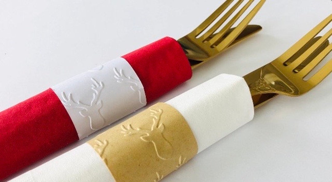 Deer Napkin Wrappers - Embossed Napkin Rings - Silverware Paper Wraps ...