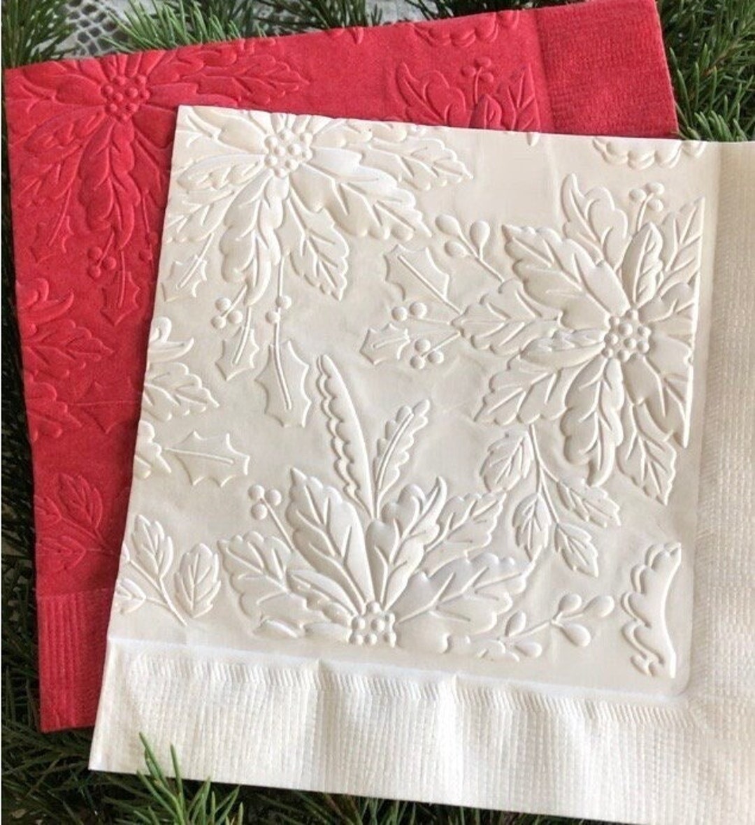 Poinsettia Napkin Embossed Paper Napkins Winter Wedding Christmas Party ...