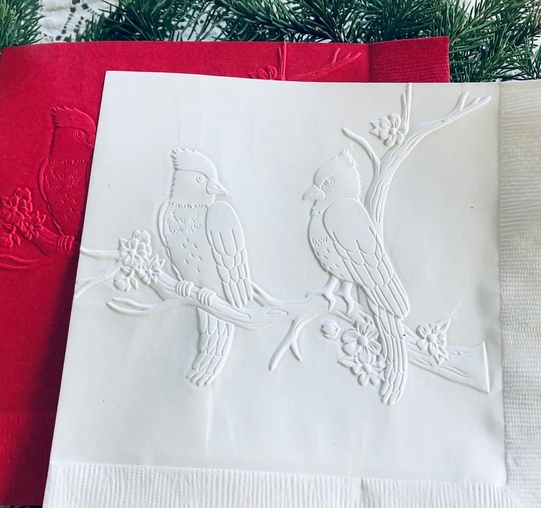 Cardinal Birds Napkin ~ Embossed Paper Napkins ~ Christmas ~ Winter ...