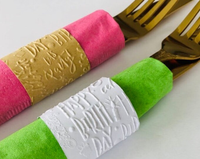 Birthday Napkin Wrappers Embossed Napkin Ring Silverware Paper Wraps ...