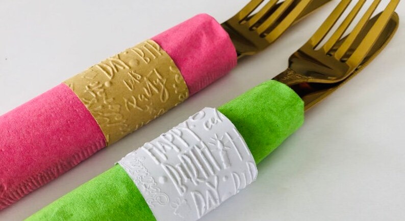Birthday Napkin Wrappers Embossed Napkin Ring Silverware Paper Wraps ...