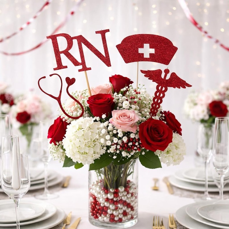 Nurse Graduation Centerpiece Sticks: RN, Stethoscope, Caduceus Decor - Etsy
