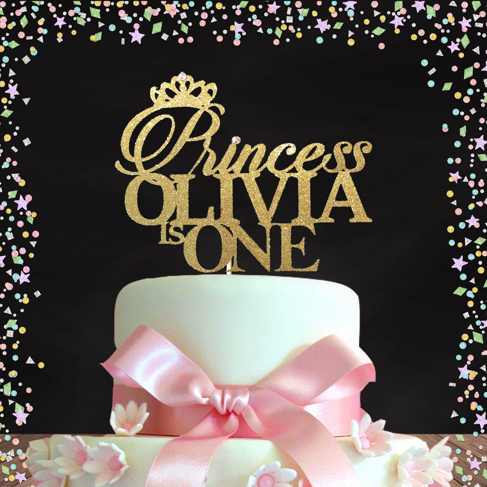 Personalized Princess First Birthday Cake Topper: Gold Glitter - Etsy