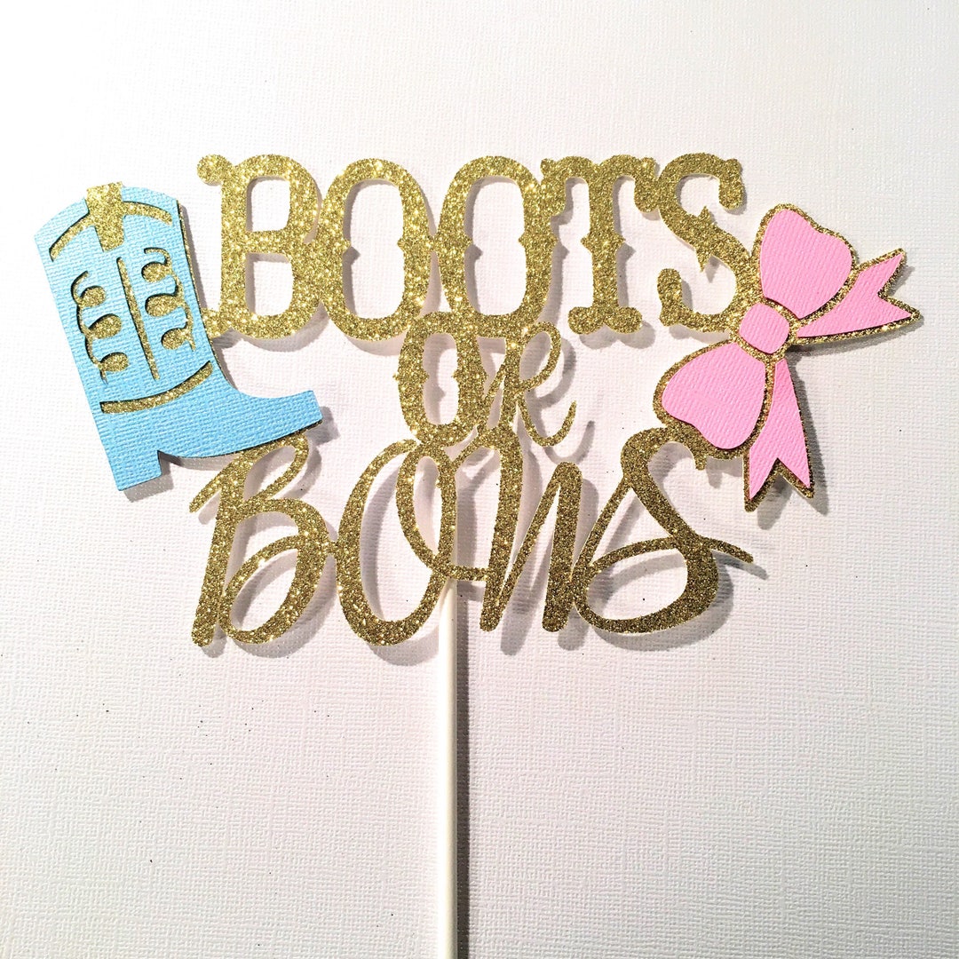 Boots or Bows Cake Topper: Glitter Gender Reveal Party Decor - Etsy