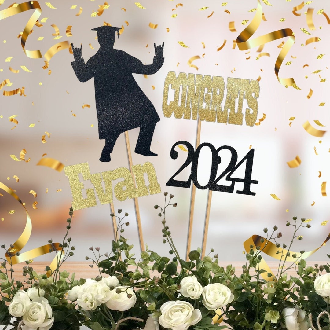 Congrats Graduation Centerpieces, Custom Name, Silhouette Figures ...