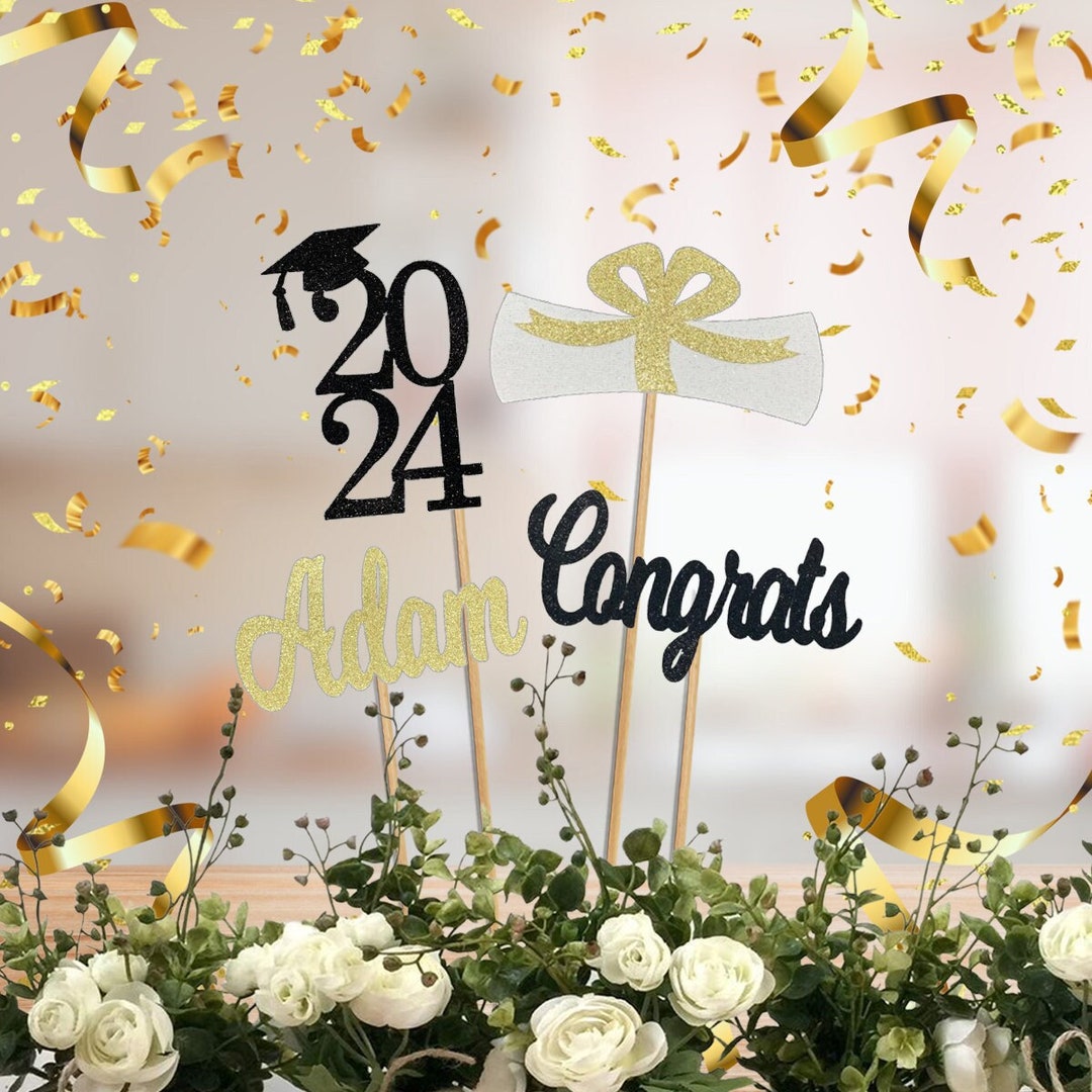 Congrats Graduation Centerpieces Bundle, Graduate Cut Outs, Custom Name ...