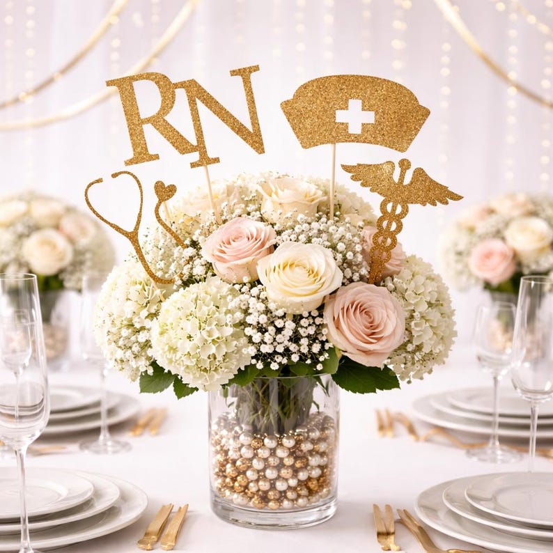 Nurse Graduation Centerpiece Sticks: RN, Stethoscope, Caduceus Decor - Etsy