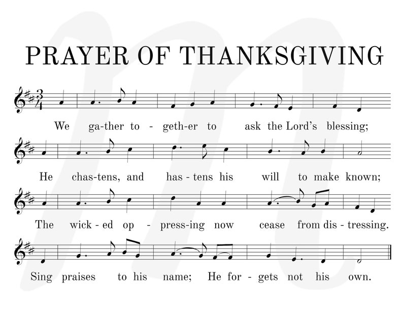 Sheet Music Art "prayer of Thanksgiving". Hymnal Style. INSTANT ...