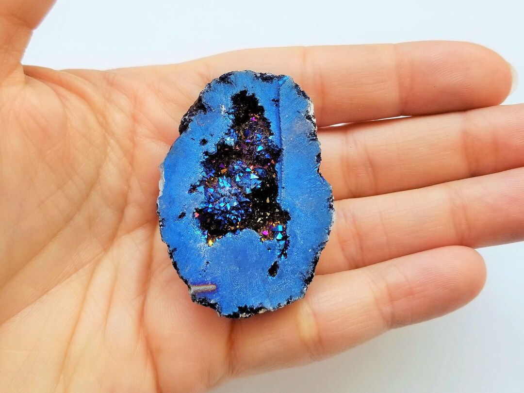 Peacock Blue Geode, Titanium Geode Pendant, Designer Pendant, Geode ...