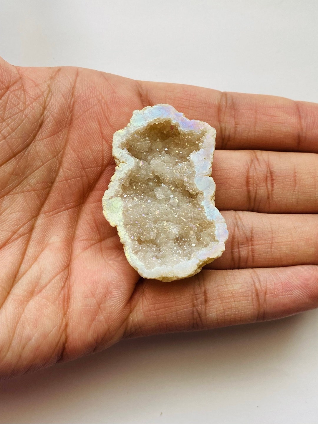 Large Geode Pendant, Opal Druzy Geode, White Raw Opal Druzy, Iridescent ...