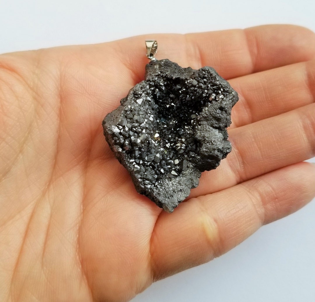 Large Black Titanium Geode Pendant Abstract Designer Pendant Geode ...