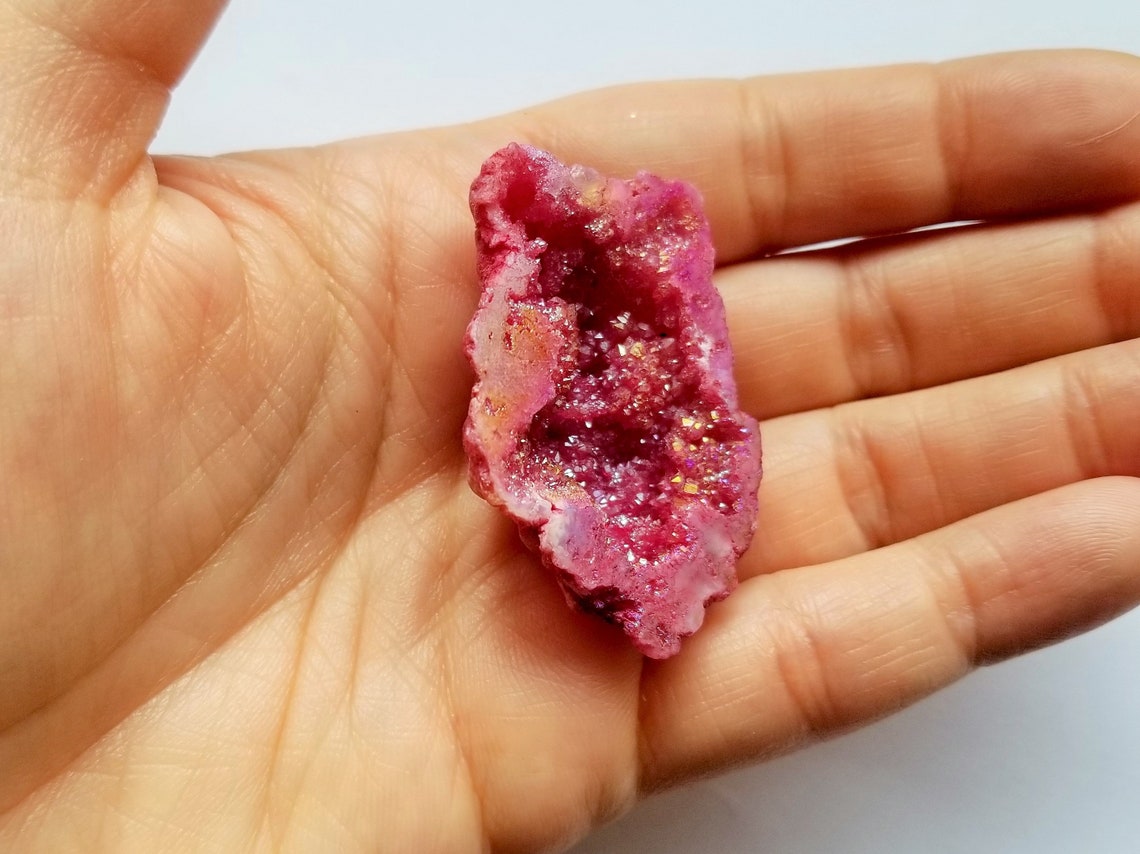 Fuchsia Pink Aura Crystal Titanium Pink Geode Pink Druzy - Etsy Canada