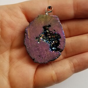 Large Colorful Rainbow Stone, Titanium Geode Pendant, Designer Pendant ...