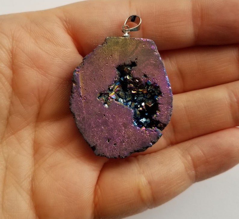 Large Colorful Rainbow Stone Titanium Geode Pendant Designer - Etsy
