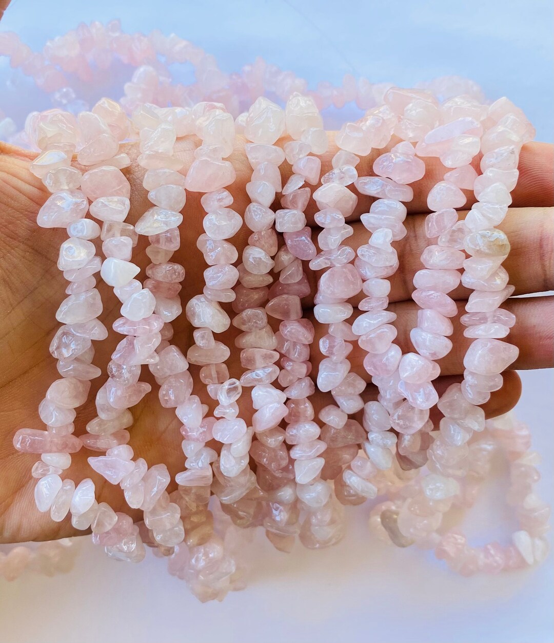 30 Inch Strand Pink Rose Quartz Bead Chips, Tiny Stones, Small Rose ...
