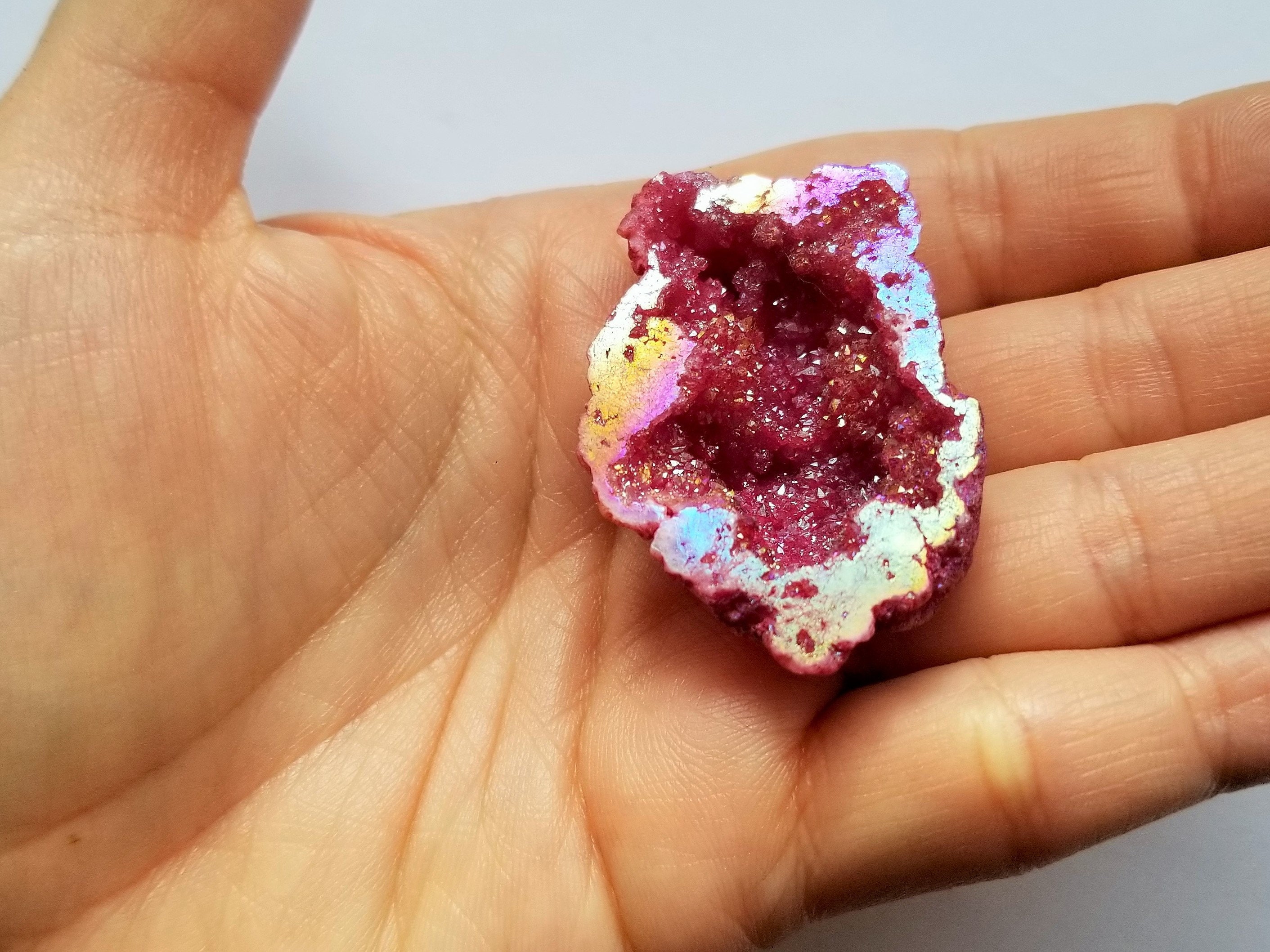 Fuchsia Pink Aura Crystal Titanium Pink Geode Pink Druzy | Etsy