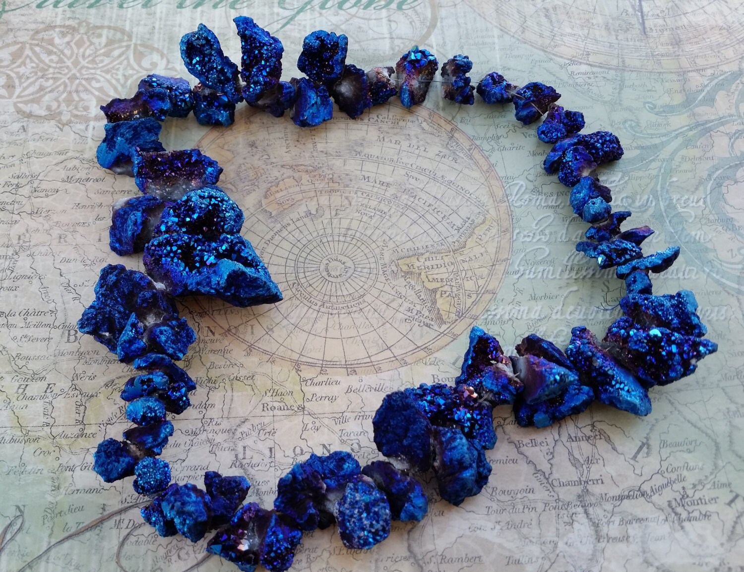 15 inch Strand Peacock Blue Titanium Geode Druzy Stone Beads | Etsy