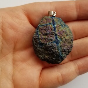 Large Colorful Rainbow Stone, Titanium Geode Pendant, Designer Pendant ...